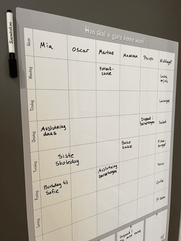 Stor magnetisk ukeplan - Ukeplanlegger for din familie - Sjarmtroll.no